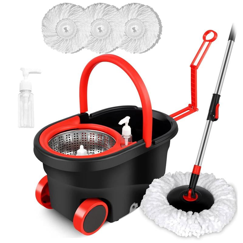 Spin Mop and Bucket with Wringer Set, 360° Rotating Head Mop Bucket System with 3 Microfiber Mop ...