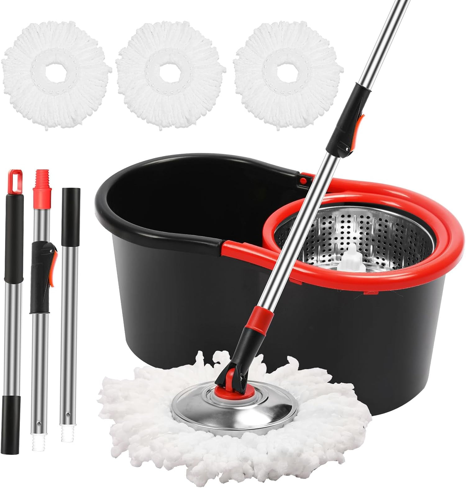 Spin Mop and Bucket with Wringer Set, 360? Spinning Mop and Bucket System with 3 Microfiber Mop ...