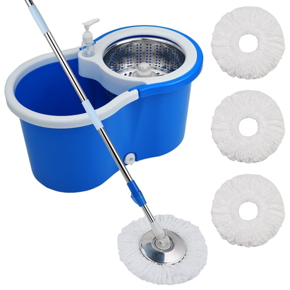360° Spin Mop and Bucket Set, 3 Microfiber Heads, 61" Adjustable Handle ...