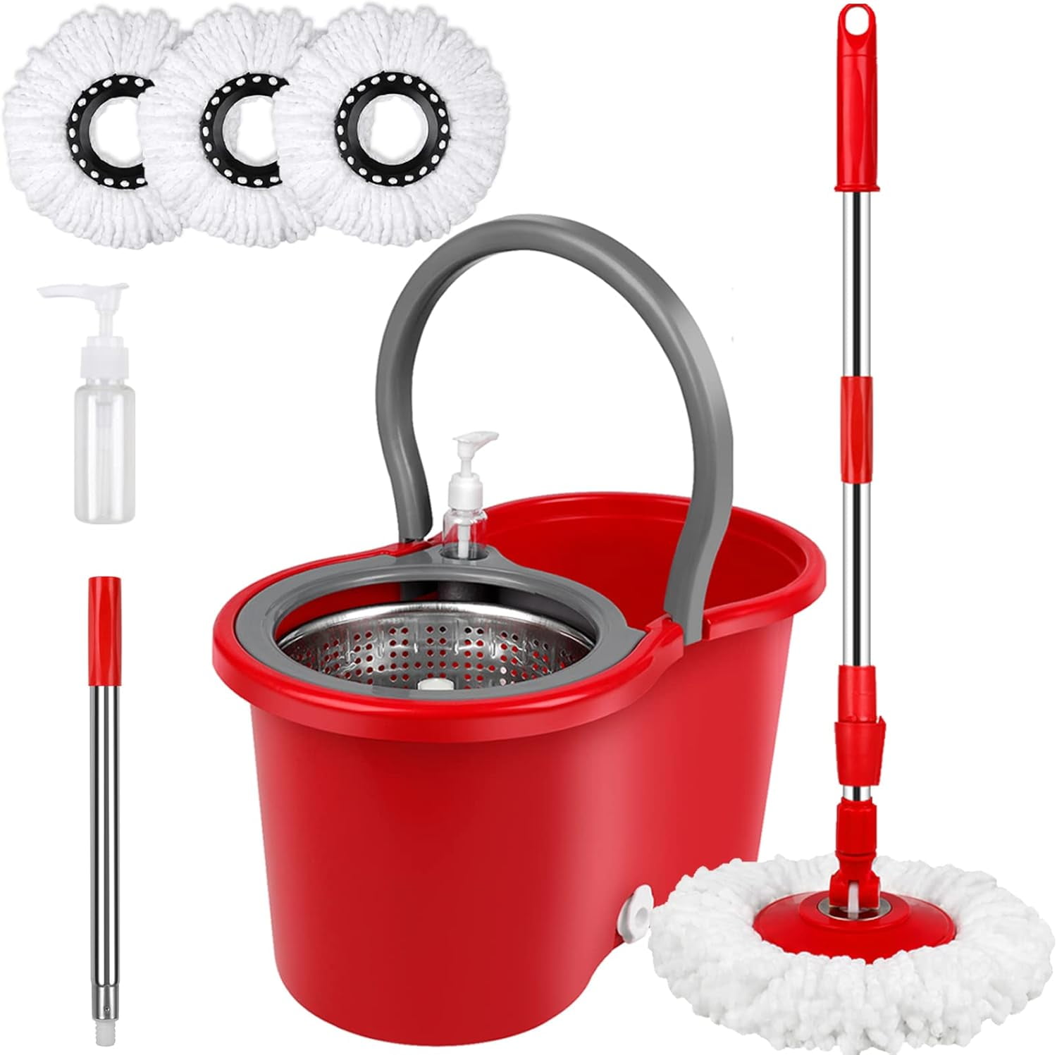 Spin Mop and Bucket with Wringer Set, 360° Spinning Mop Bucket System ...