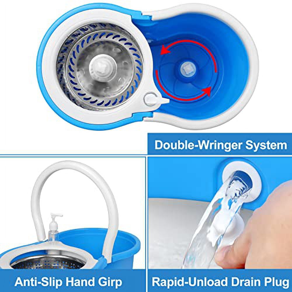 Spin Mop and Bucket with Wringer Set, 360° Spinning Mop Bucket System ...