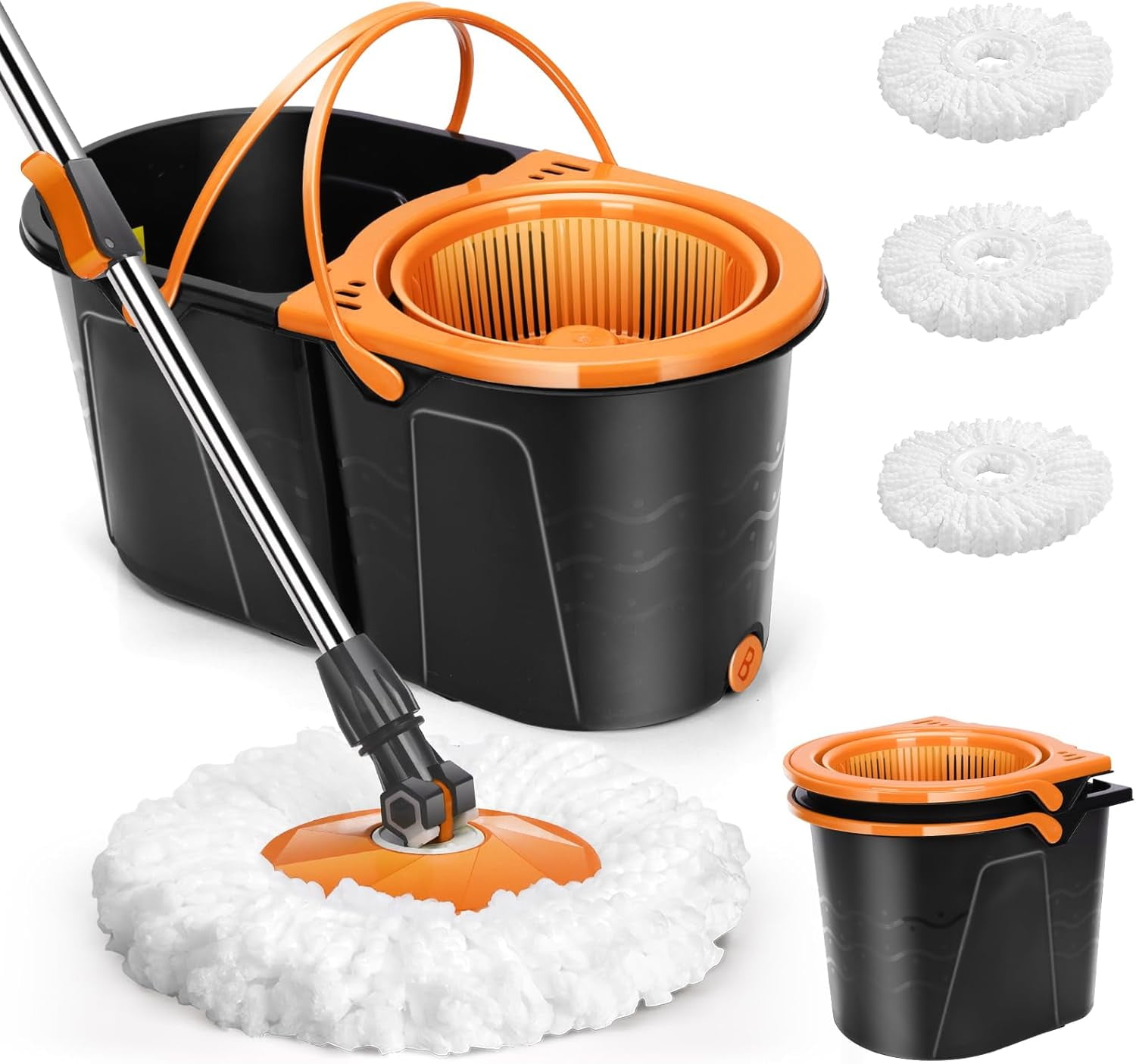 Spin Mop and Bucket with Wringer Set, Double Bucket Separate Dirty Water, 360° Spinning Mop ...