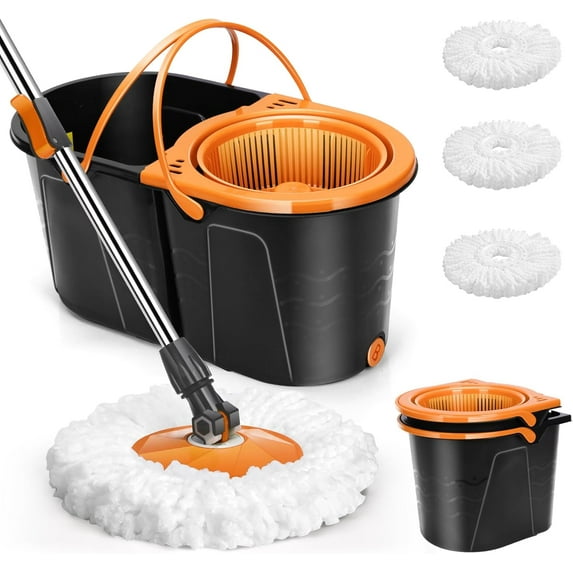 Spin Mop and Bucket with Wringer Set, Double Bucket Separate Dirty ...