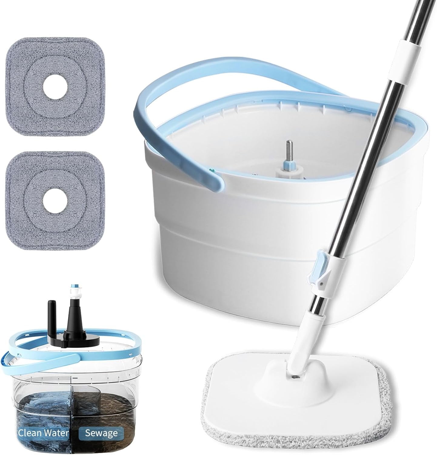 Spin Mop and Bucket with Wringer Set for Home - Separate Clean and ...