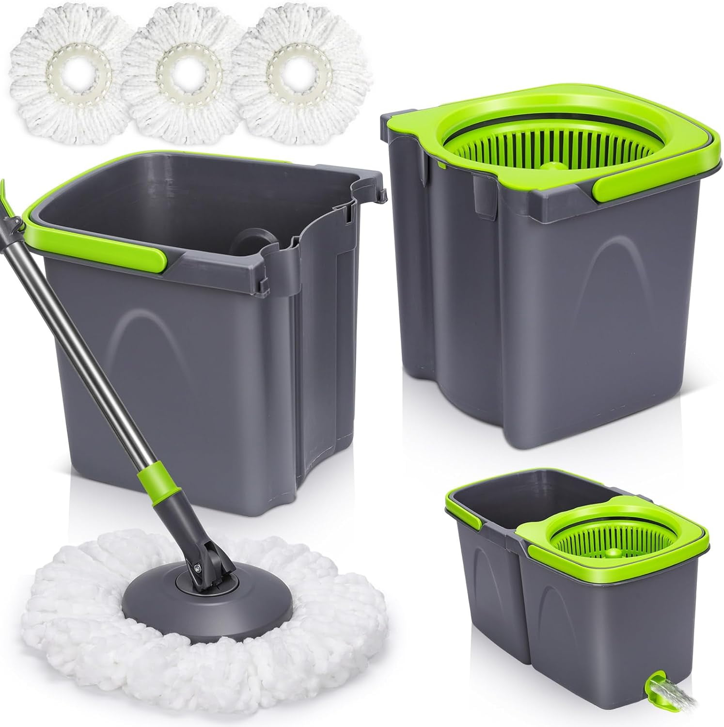 Spin Mop Bucket with Wringer Set,Microfiber Spin Mops with Bucket ...