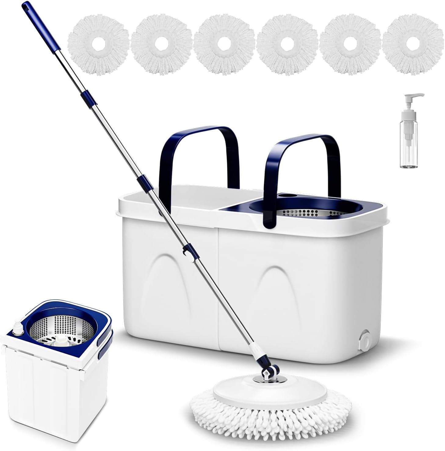 Spin Mop and Bucket with Wringer Set, Mop Bucket System Separate Clean ...