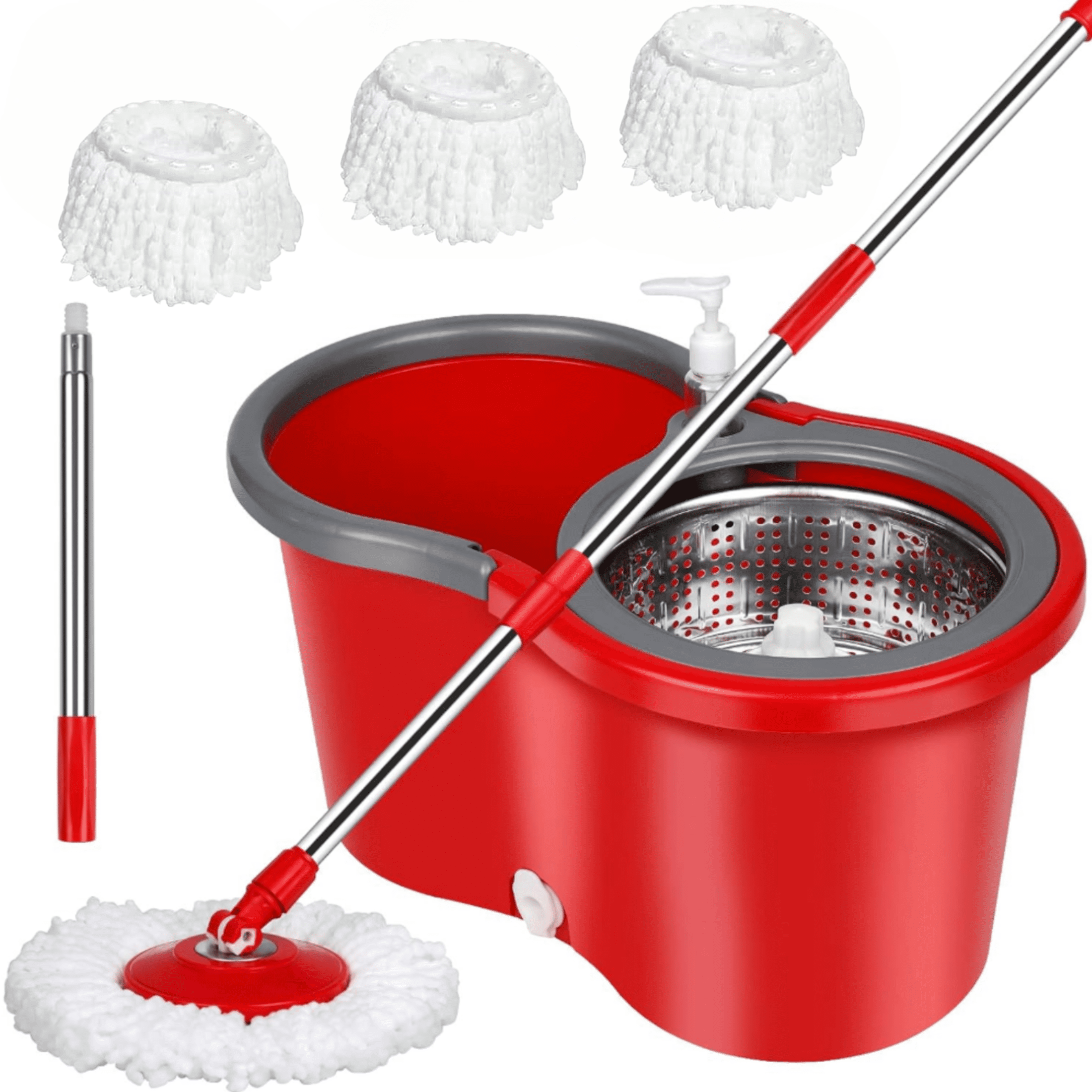 Spin Mop and Bucket with Wringer Set，Portable Mop and Bucket Set with 3 ...