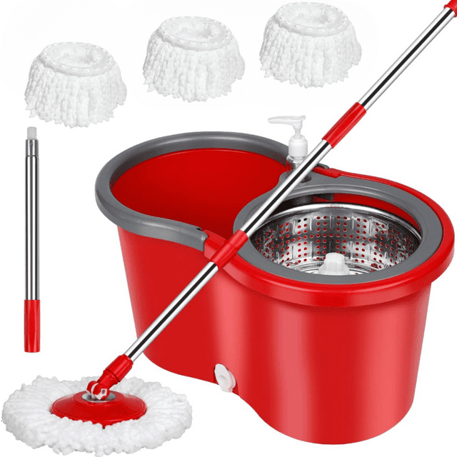 Spin Mop and Bucket with Wringer Set，Portable Mop and Bucket Set with 3 ...
