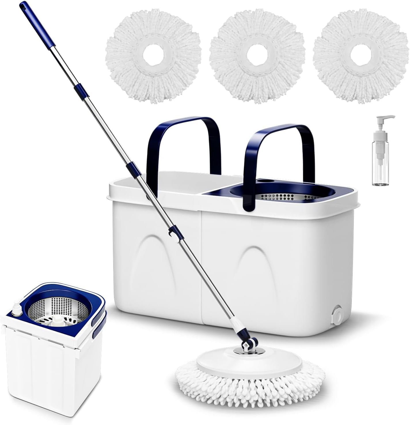 Spin Mop and Bucket with Wringer Set Two-Detachable Bucket Design Mop System, Separate Clean and ...