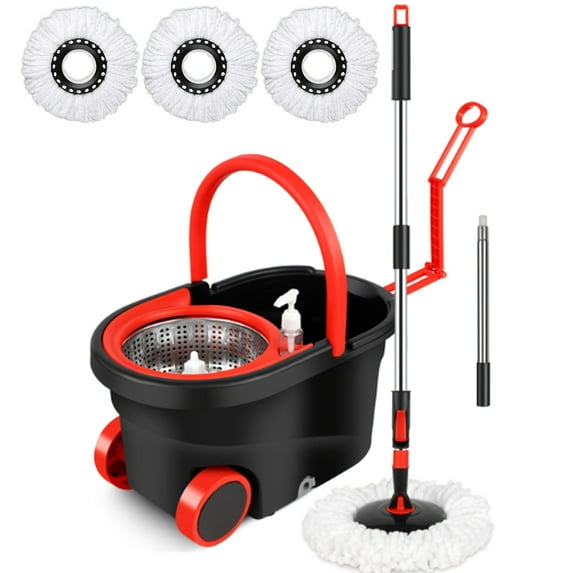 Spin Mop And Bucket with Wringer Set On Wheels, 360 Spinning Mop with ...