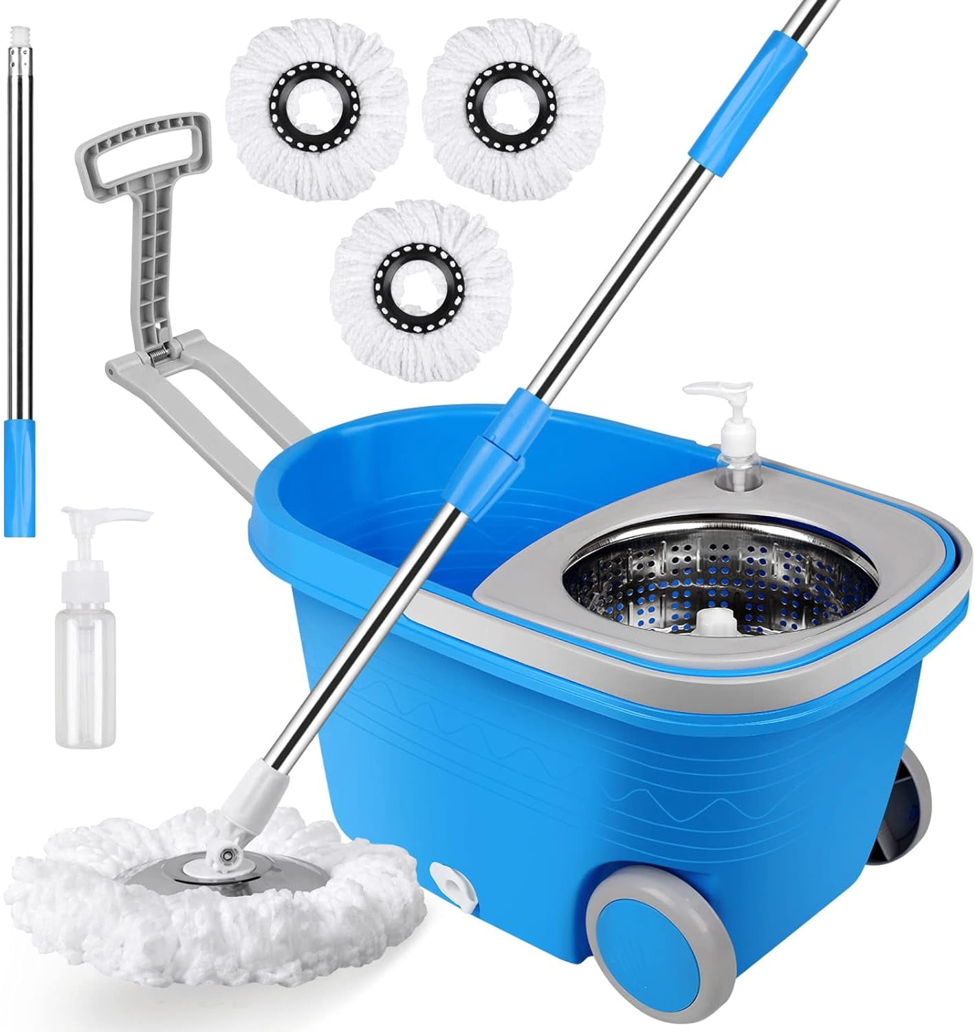 Spin Mop and Bucket with Wringer Set on Wheels, 360° Spinning Mop ...