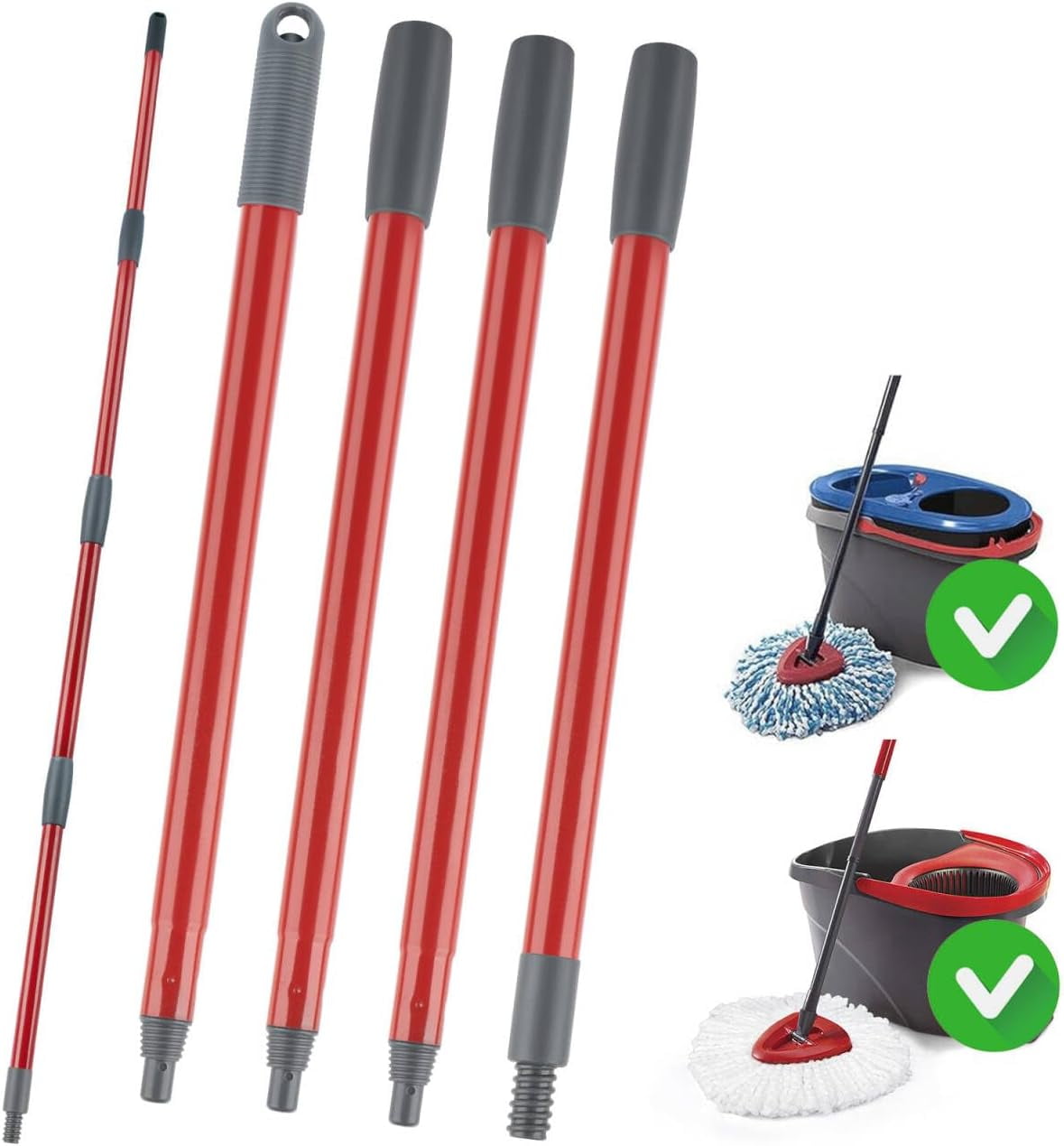 Spin Mop Replacement Handle Compatible with & Bucket System, 4-Section ...