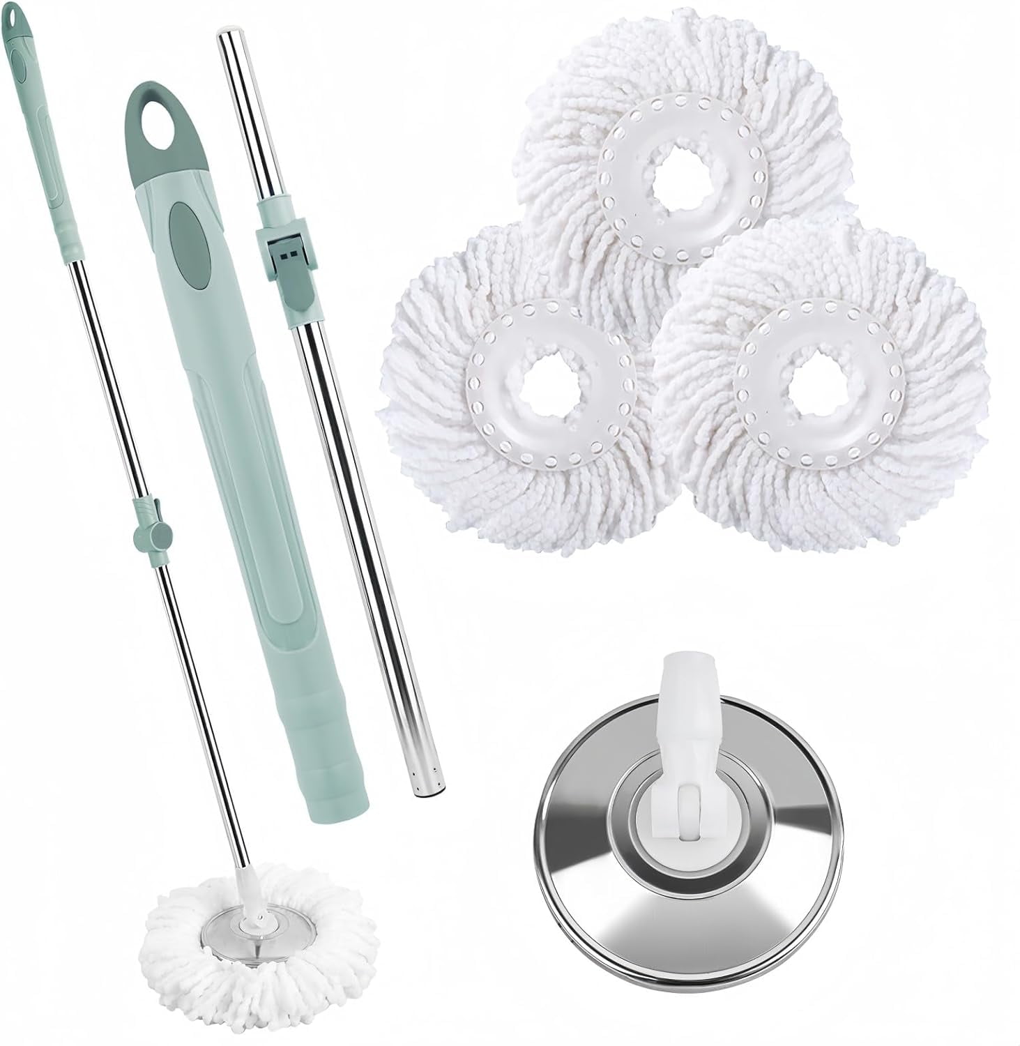 Spin Mop Replacement Handle, Upgraded Reinforced Locking 360° Spinning ...