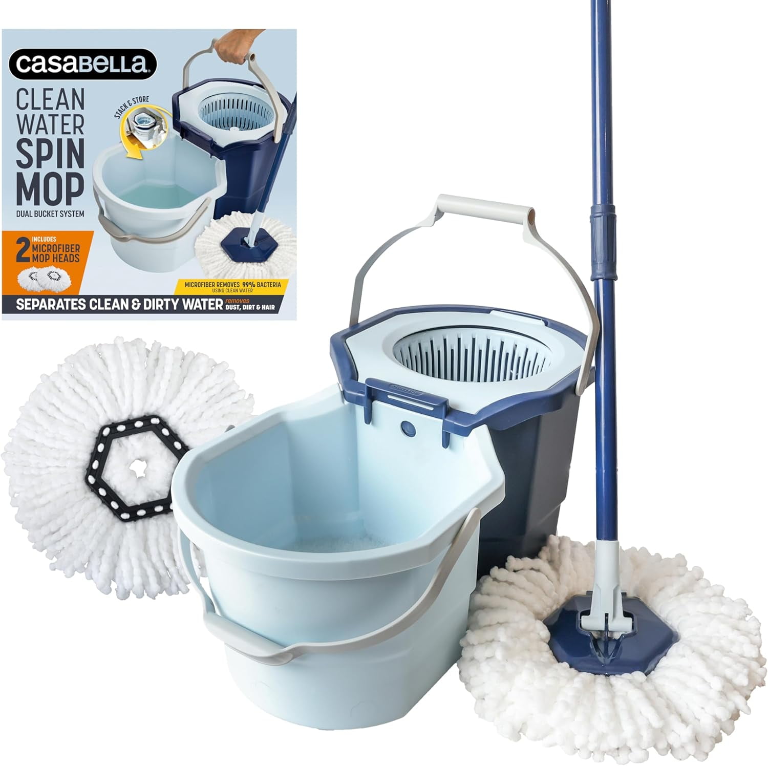 Spin Mop System with Extra Mop Head Refill - Two-Bucket Design with ...