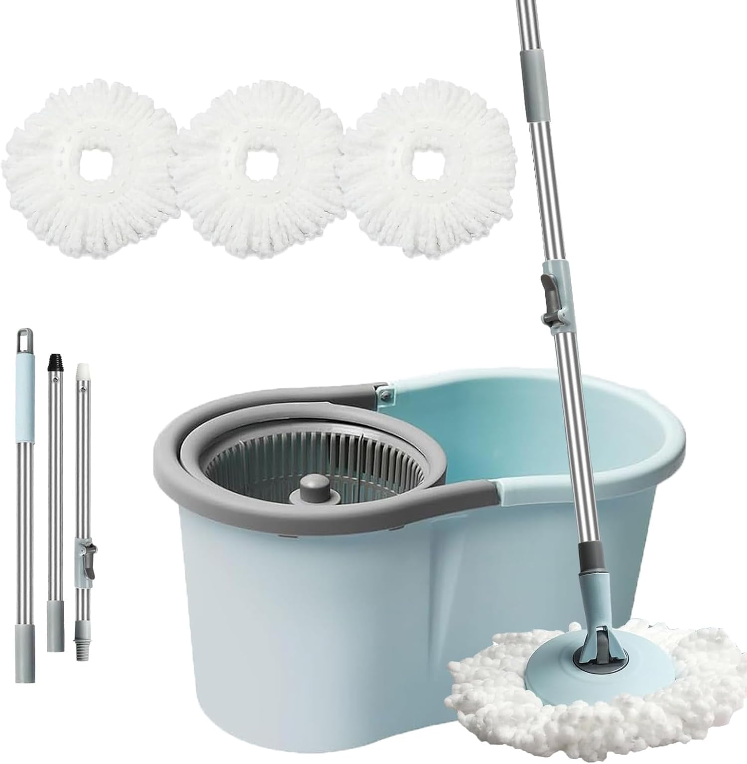 Spin Mop and Bucket Set, 360 Spin Mop and Bucket Stainless Steel,Floor Cleaning System,with 3 ...