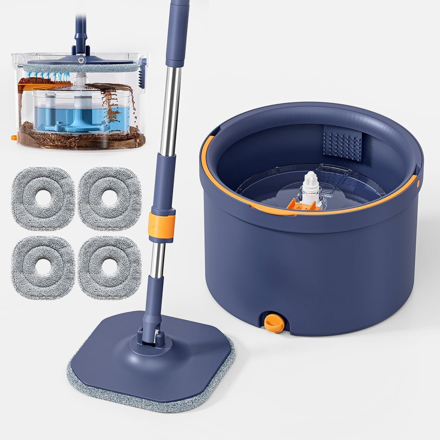 Spin Mop and Bucket Set, Mop Bucket with Separate Dirty Water System ...