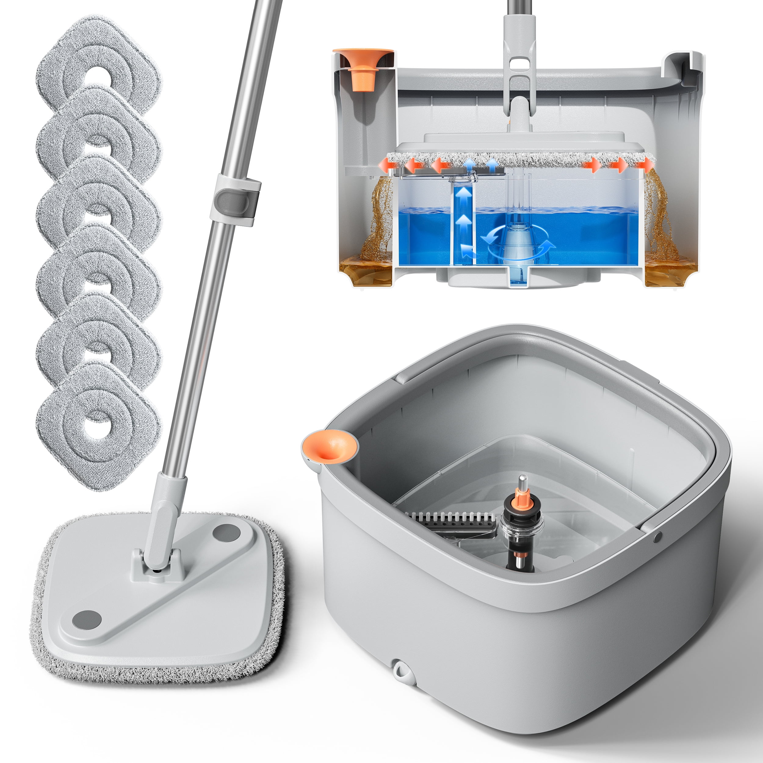 Spin Mop and Bucket Set w/ Self- Dual-Tank System, 360° Spinning Mop ...