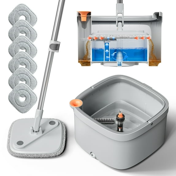 Spin Mop and Bucket Set w/ Self- Dual-Tank System, 360° Spinning Mop ...