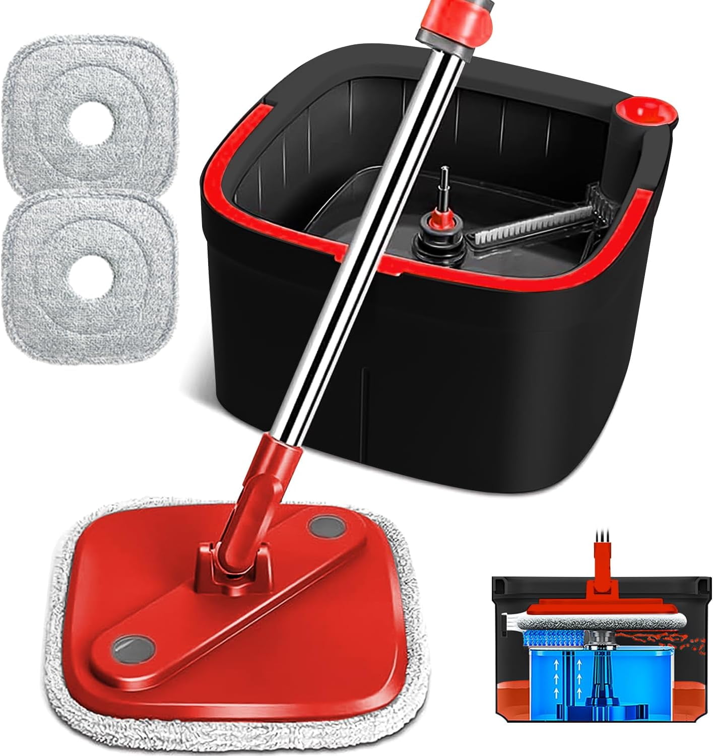 Spin Mop and Bucket Set with Self Separation Dirty and Clean Water ...