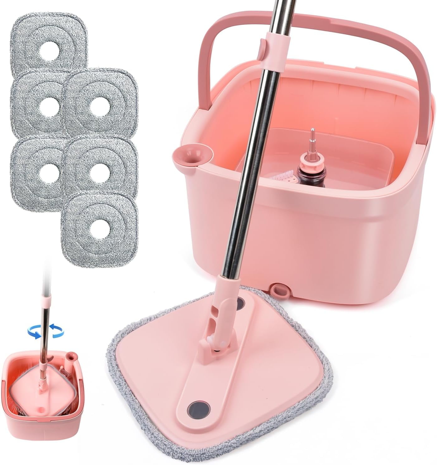 Spin Mop and Bucket Set with Self-Separation System, 360° Spinning Self ...