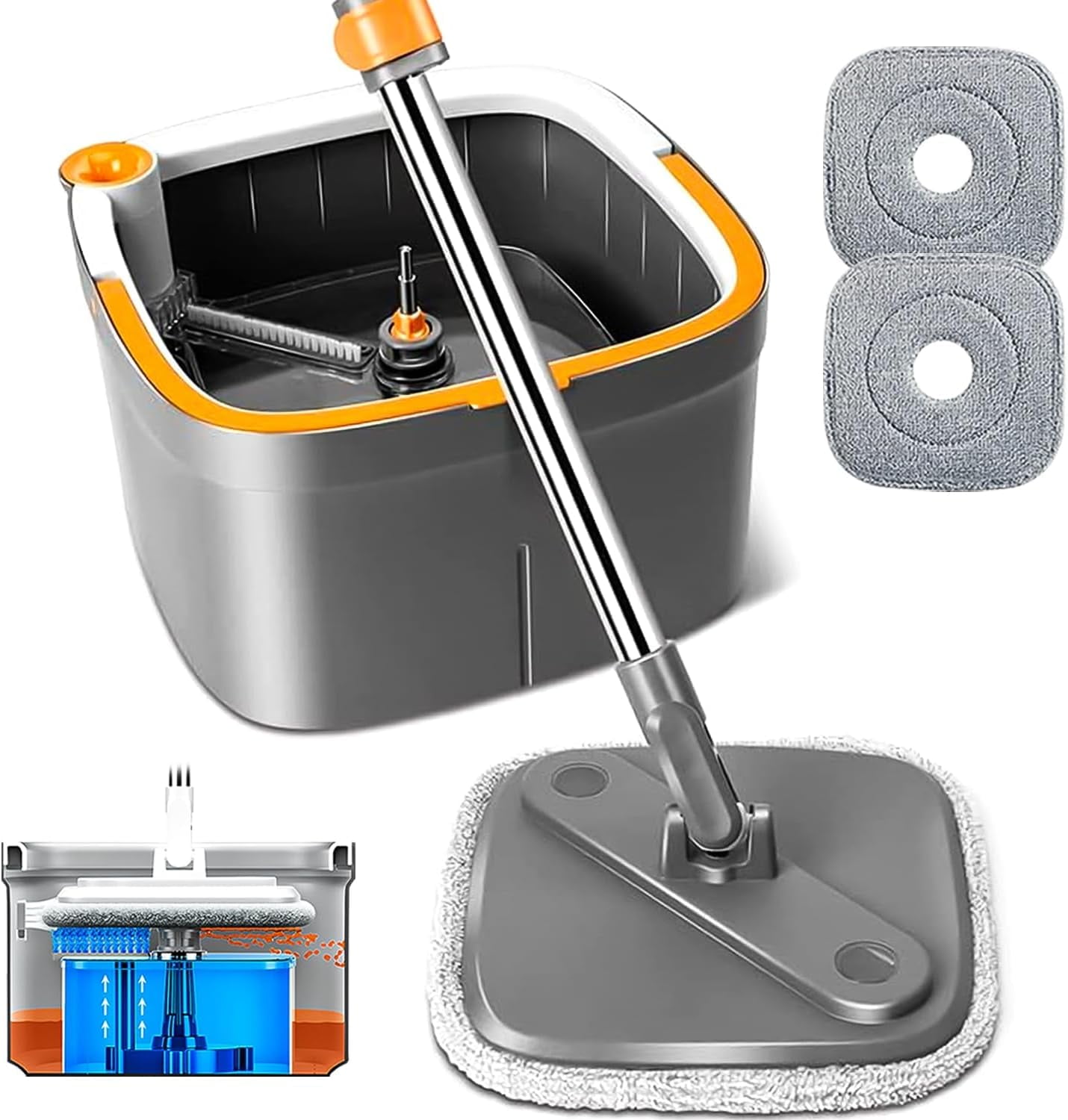 Spin Mop and Bucket Set with Self-Separation System, 360° Spinning Self ...