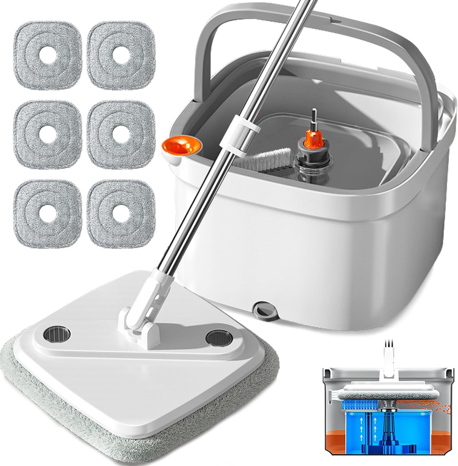 Spin Mop and Bucket Set with Self-Separation System, 360° Spinning Self ...