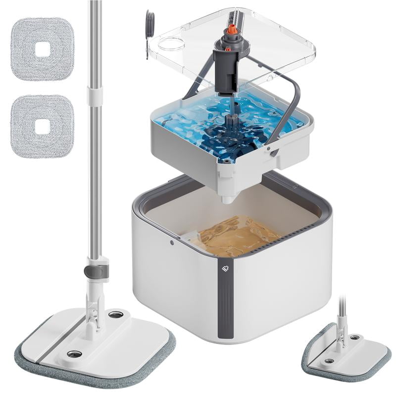 Spin Mop and Bucket System with Dual Compartment Mop Bucket and Thick ...