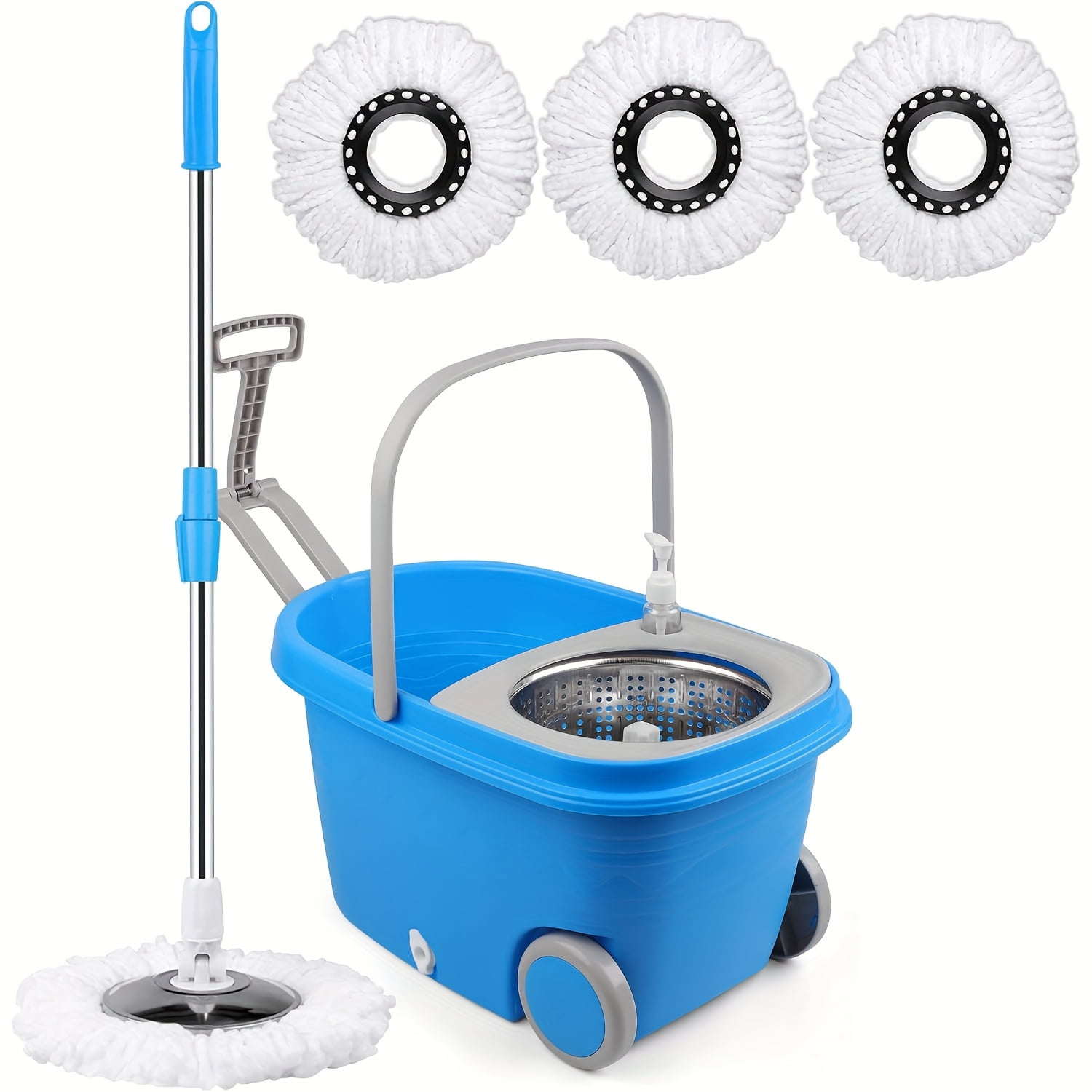 Spin Mop and Bucket Wringer Set 360° Rotation 3 Microfiber Heads 61in ...