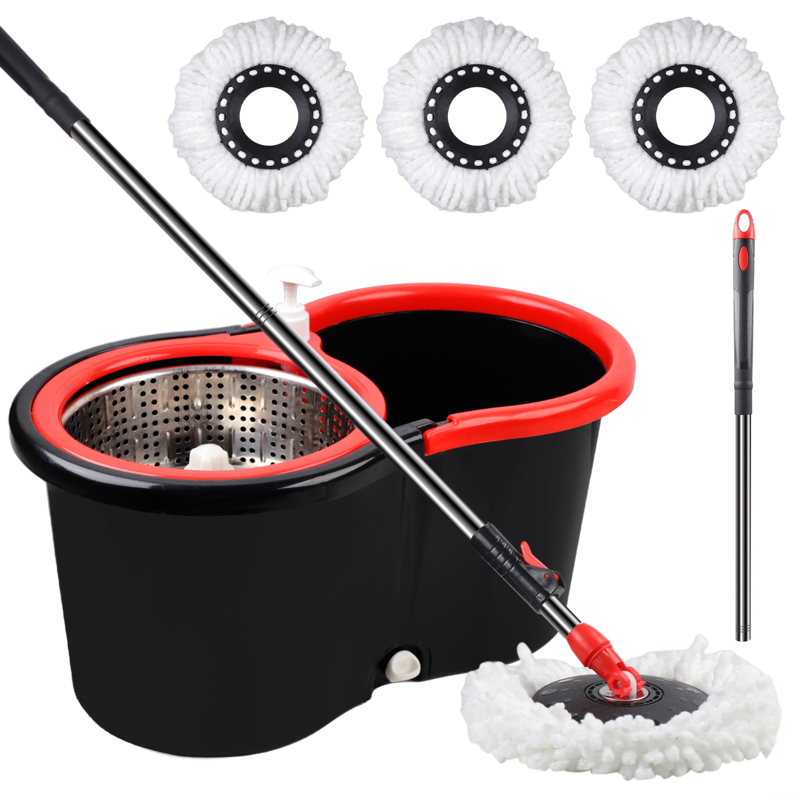 360 Spin Mop and Bucket Set with 3 Microfiber Refills 61 Handle for Floor Cleaning Black Walmart