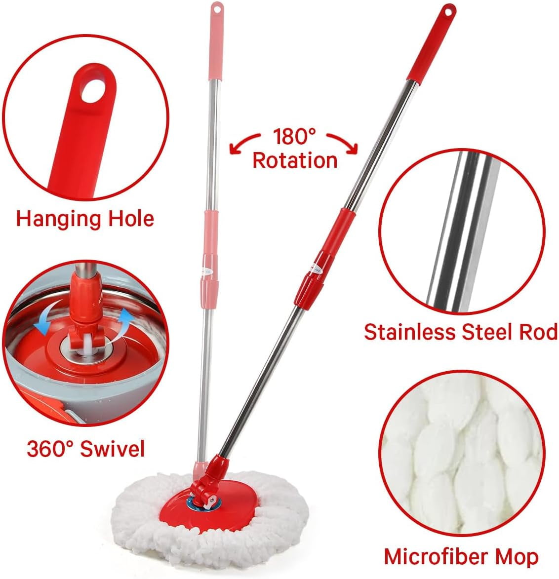 Spin Mop and Bucket with Wringer Set, 360° Spinning Mop and Bucket ...