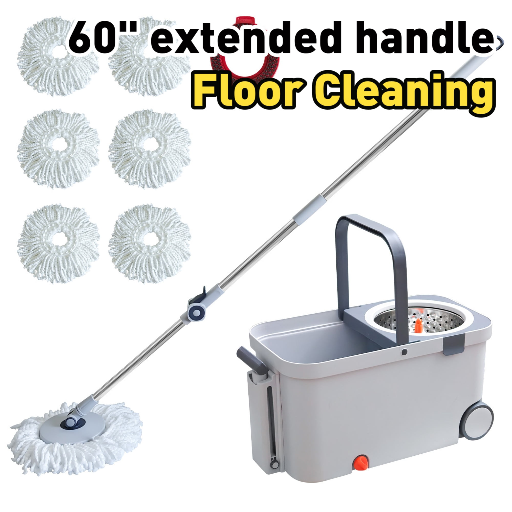 Spin Mop and Bucket with Wringer System, Floor Cleaning Tool with 6 ...