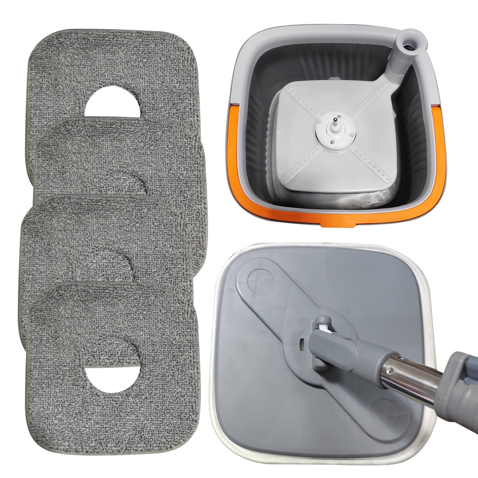 Spin Mop with Microfiber Pads Spin Mop with Bucket Set 360-degree ...