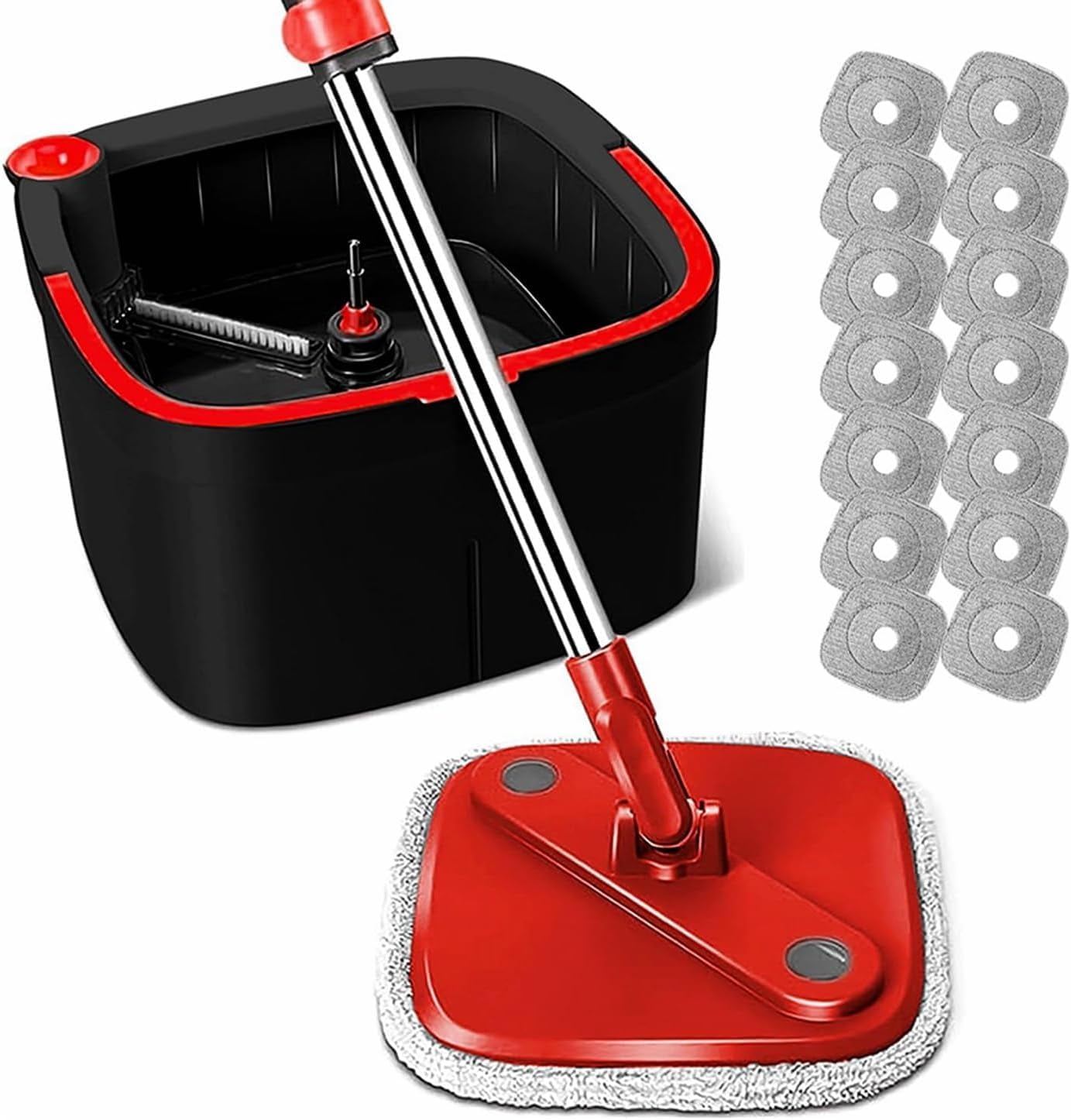 Spin Square Mop and Bucket Set with 10 Replaceable Microfiber Pads and ...