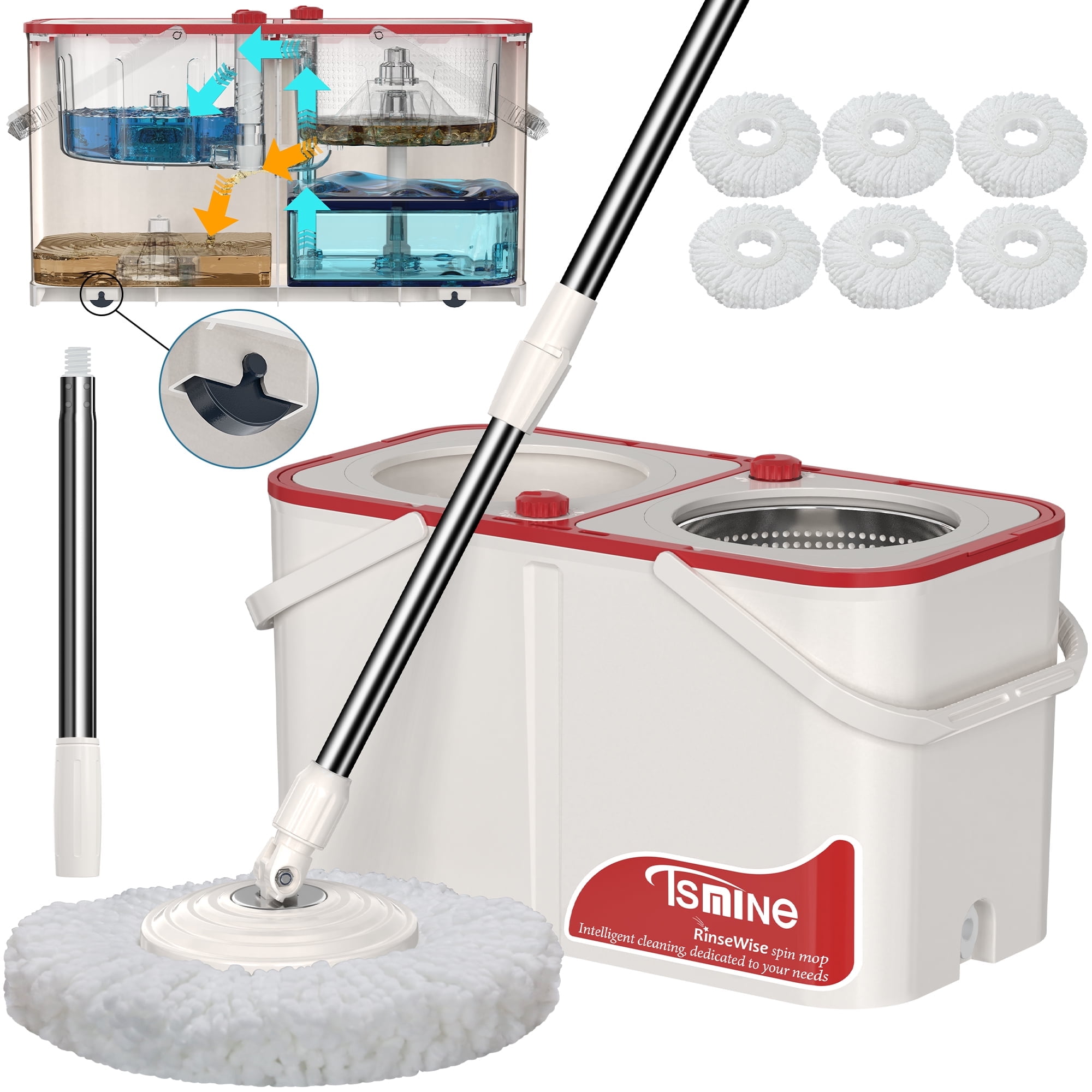 Spin mop and bucket, mop bucket with dirty and clean water separator, 4 ...