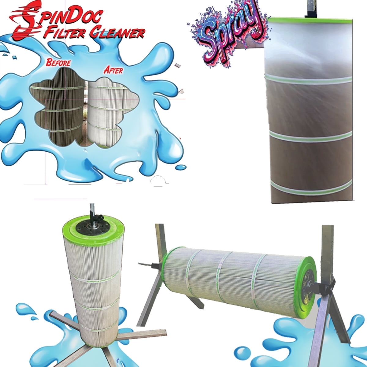 SpinDoc Filter Cleaner for 3, 4 or 6 inch Swimming Pool Cartridges ...