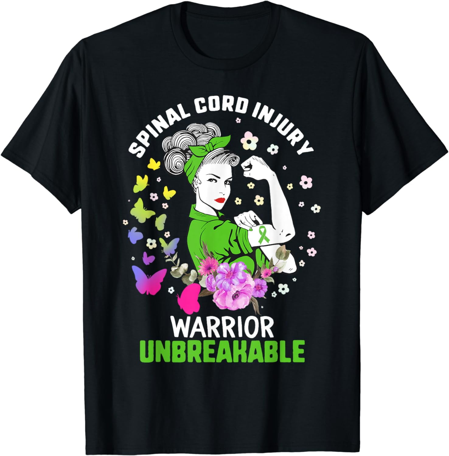 Spinal Cord Injury Awareness Lime Green Ribbon Strong Women T-Shirt ...