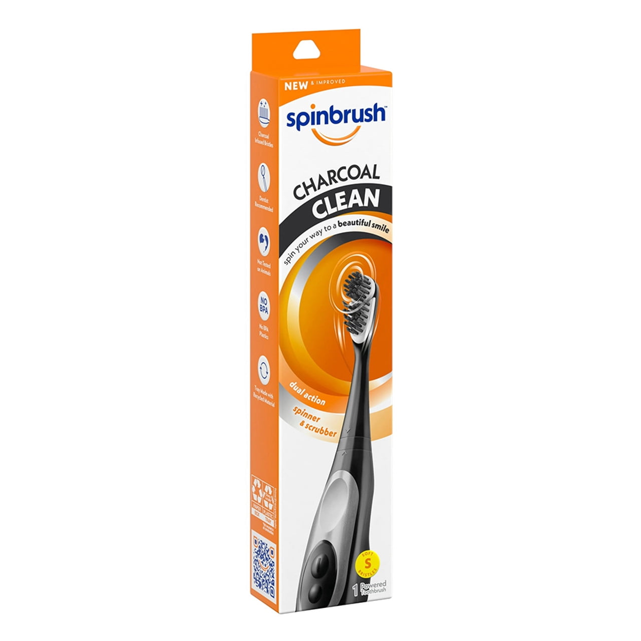 Spinbrush Charcoal Clean Battery Powered Electric Soft Toothbrush ...
