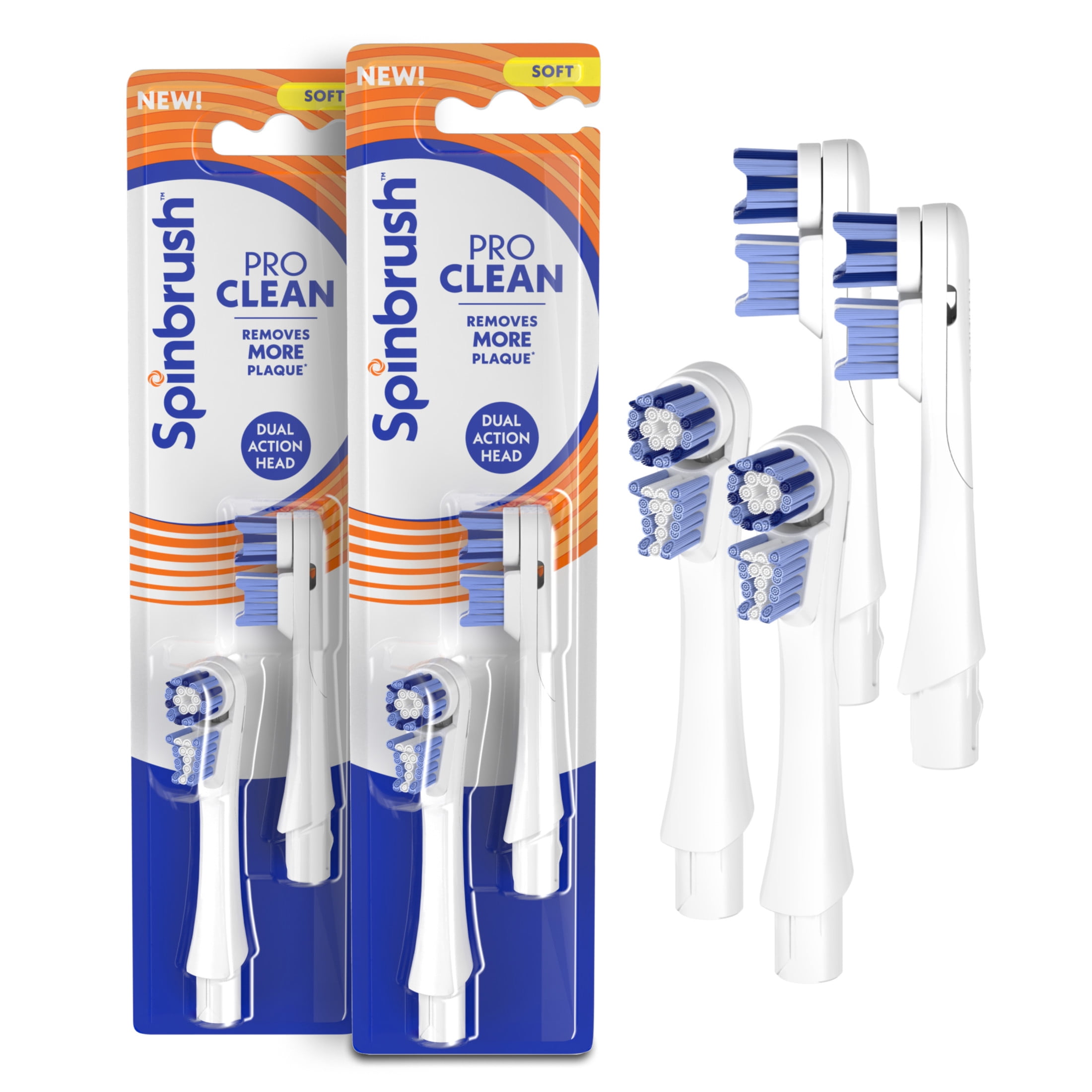 Spinbrush NEW PRO CLEAN Replacement Heads, Electric Toothbrush Refills ...