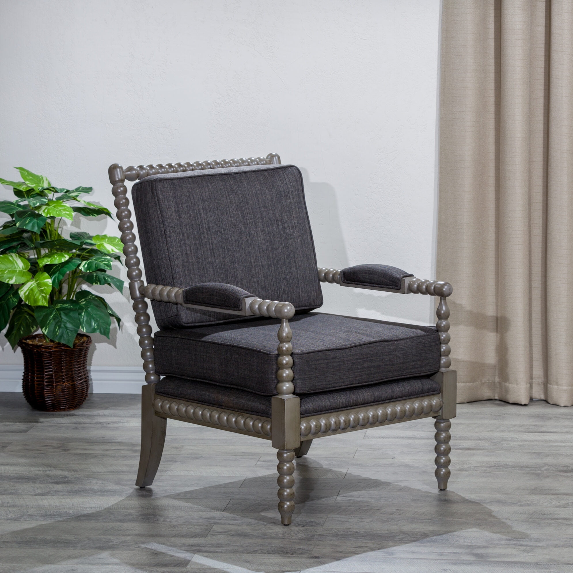 Spindle Accent Chair with Padded Armrest, Modern Thick Upholstered ...