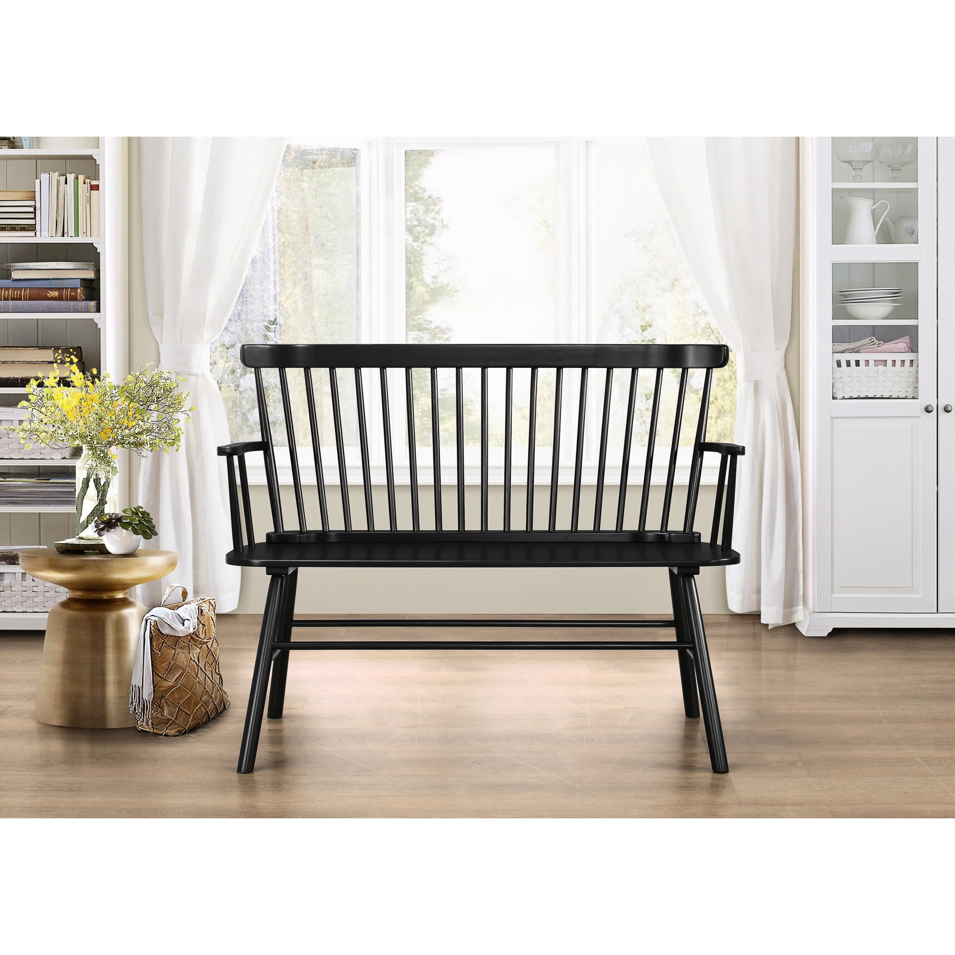 Spindle Back Black Wooden Chair For Interior Decoration Bench - Walmart.com