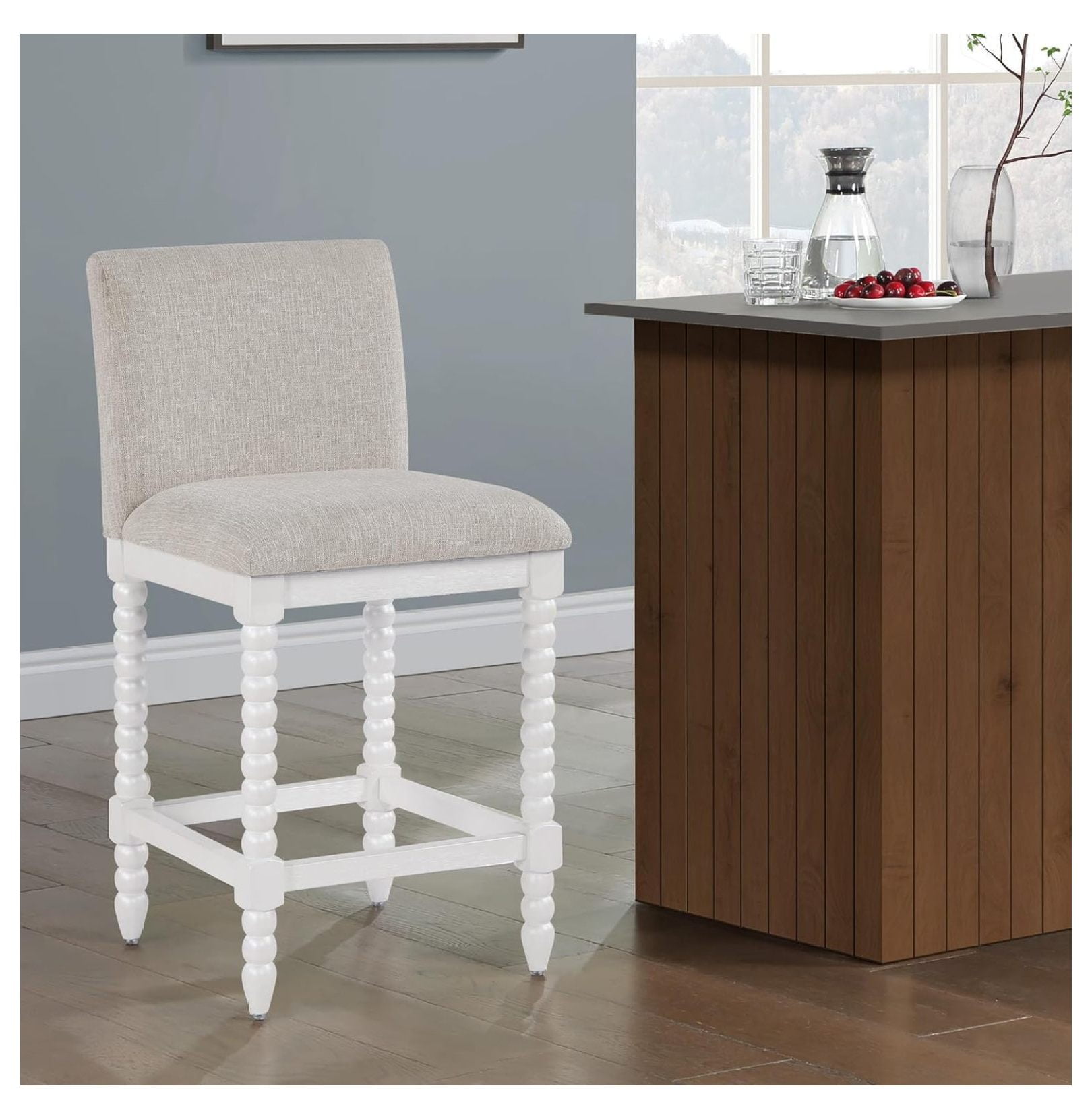 Spindle Counter Stool with Padded Spring Seat,Wooden Bar Stools ...