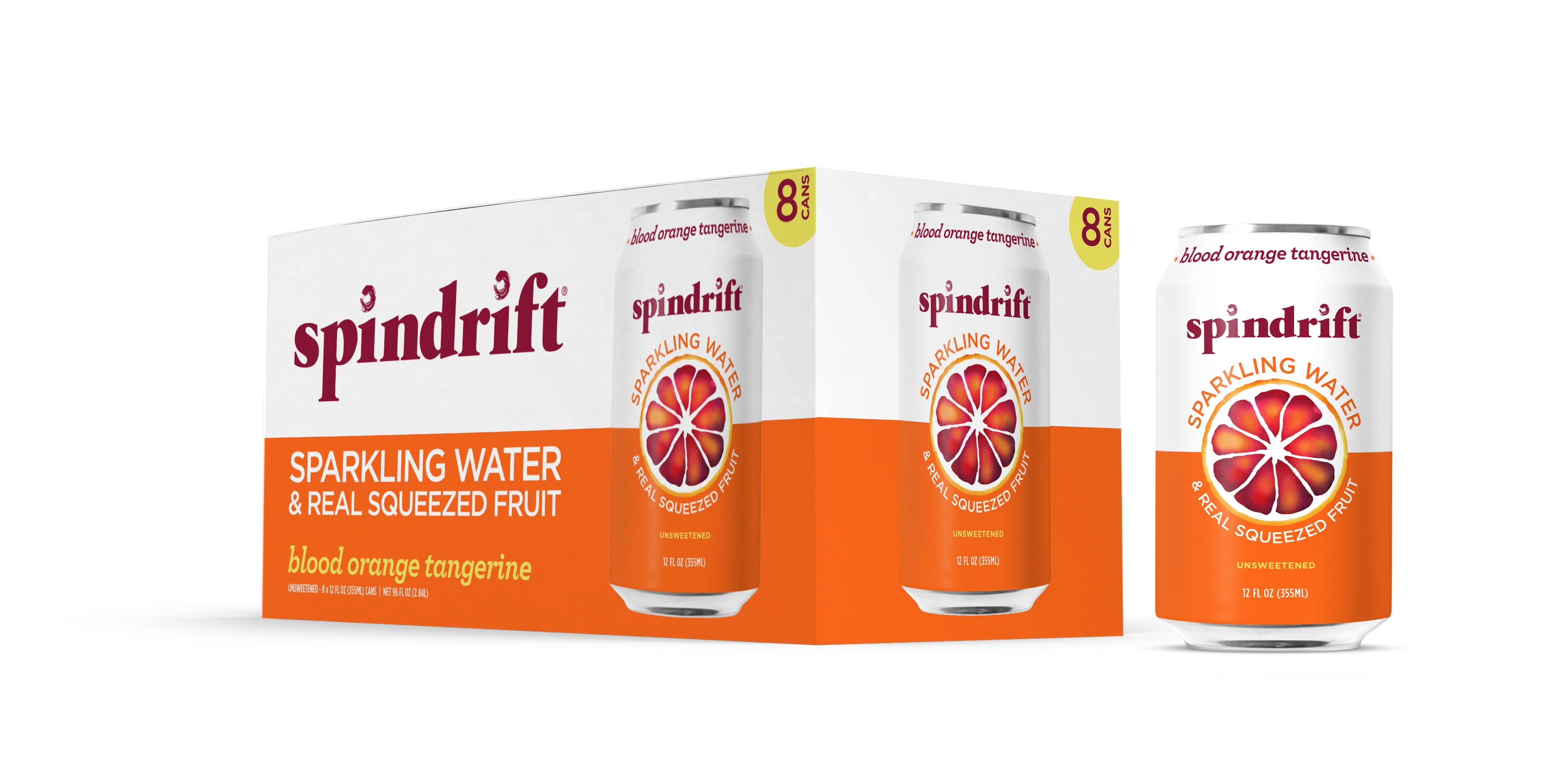 Spindrift Blood Orange Tangerine Unsweetened Sparkling Water & Real Squeezed Fruit, 12 fl oz, 8 ...