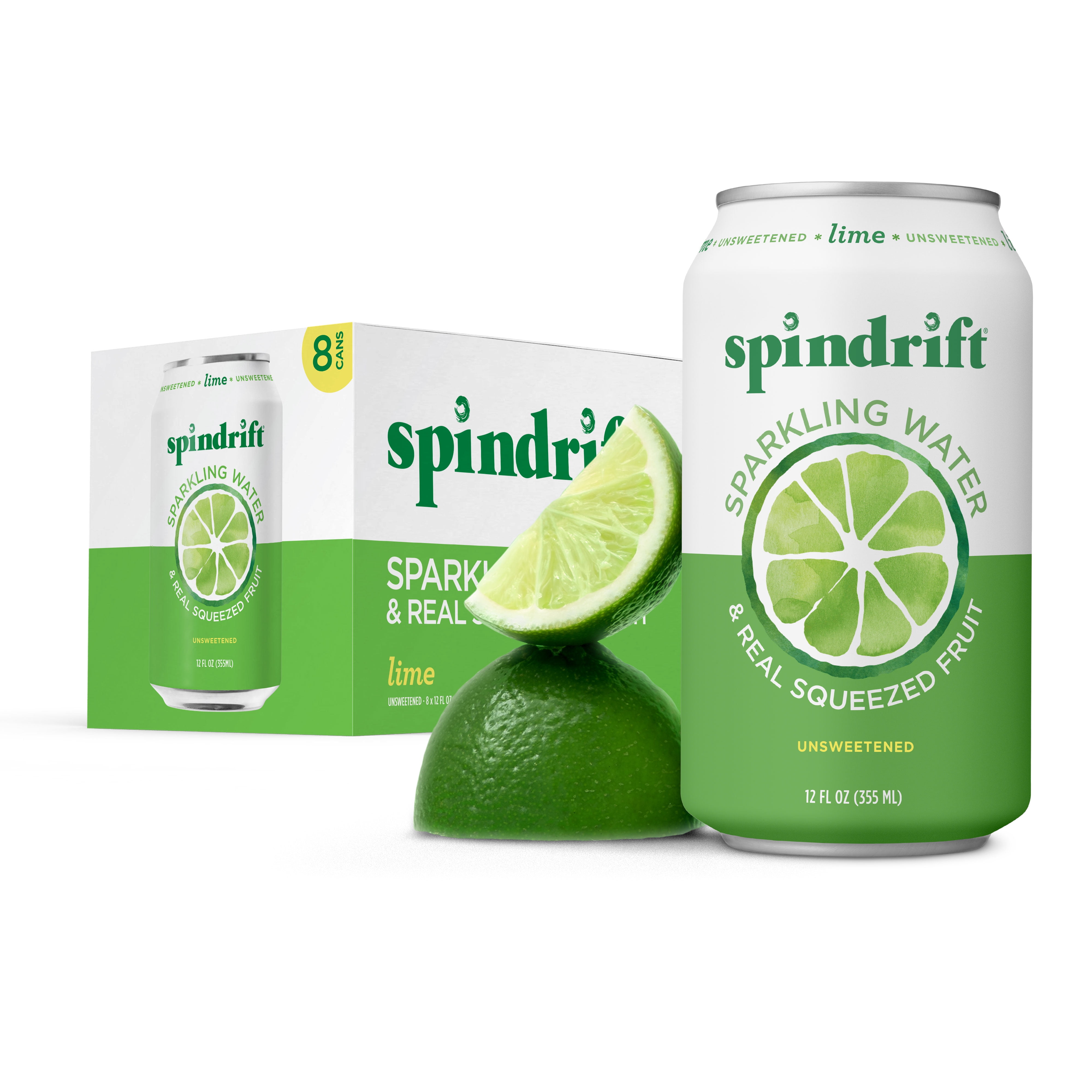 Spindrift Lime Unsweetened Sparkling Water & Real Squeezed Fruit, 12 fl oz, 8 count - Walmart.com