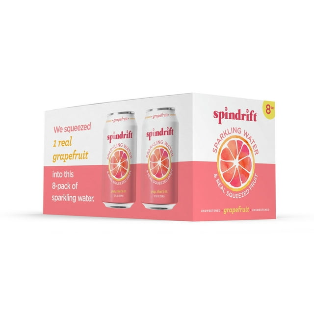 Spindrift Grapefruit Flavor Sparkling Drink, Real Squeezed Fruit, 12 fl oz, 8 Count, No Added ...