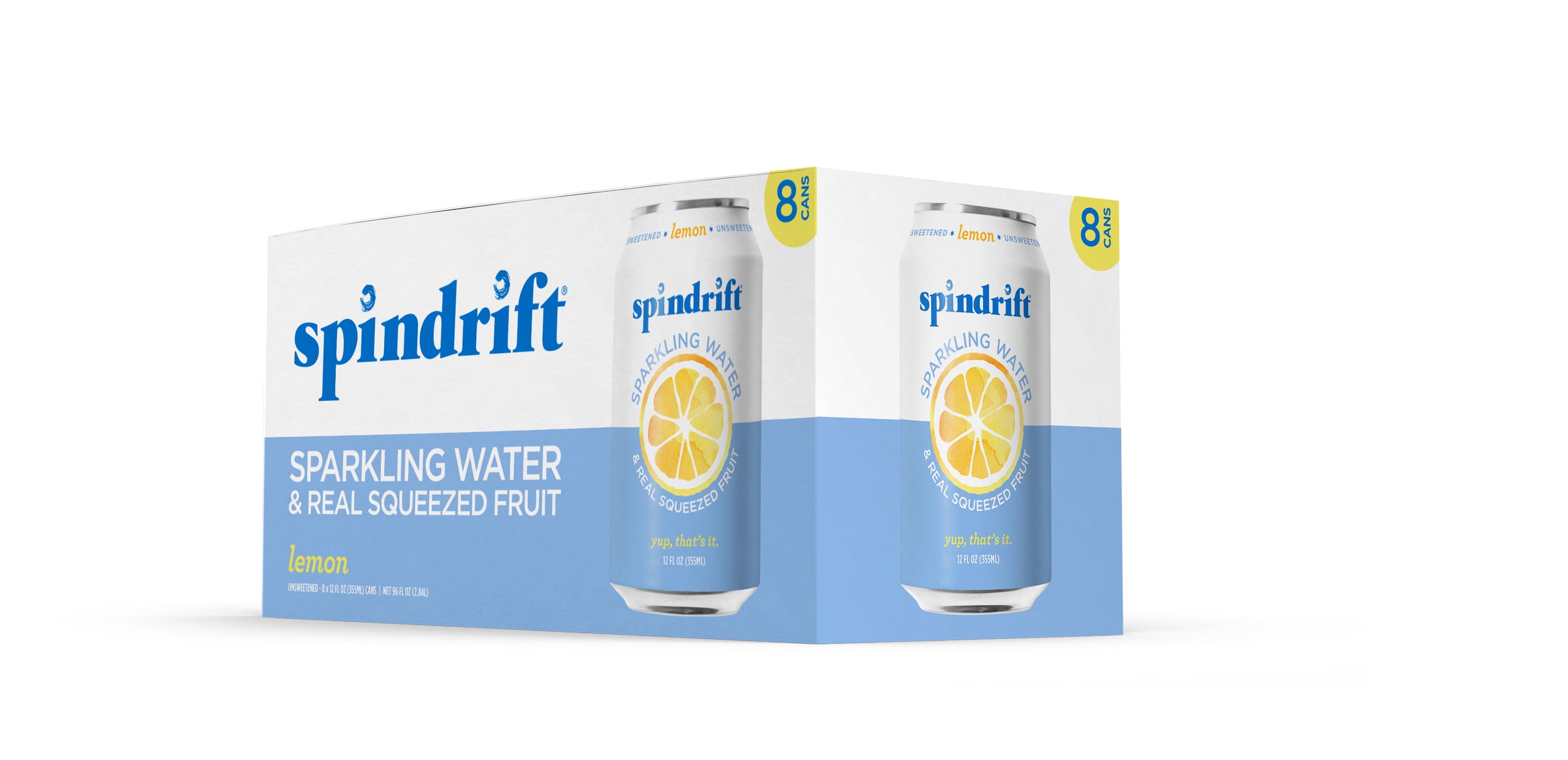 Spindrift Sparkling Water, Lemon Flavored, Made with Real Squeezed Fruit,12 fl oz, 8 Count, No ...