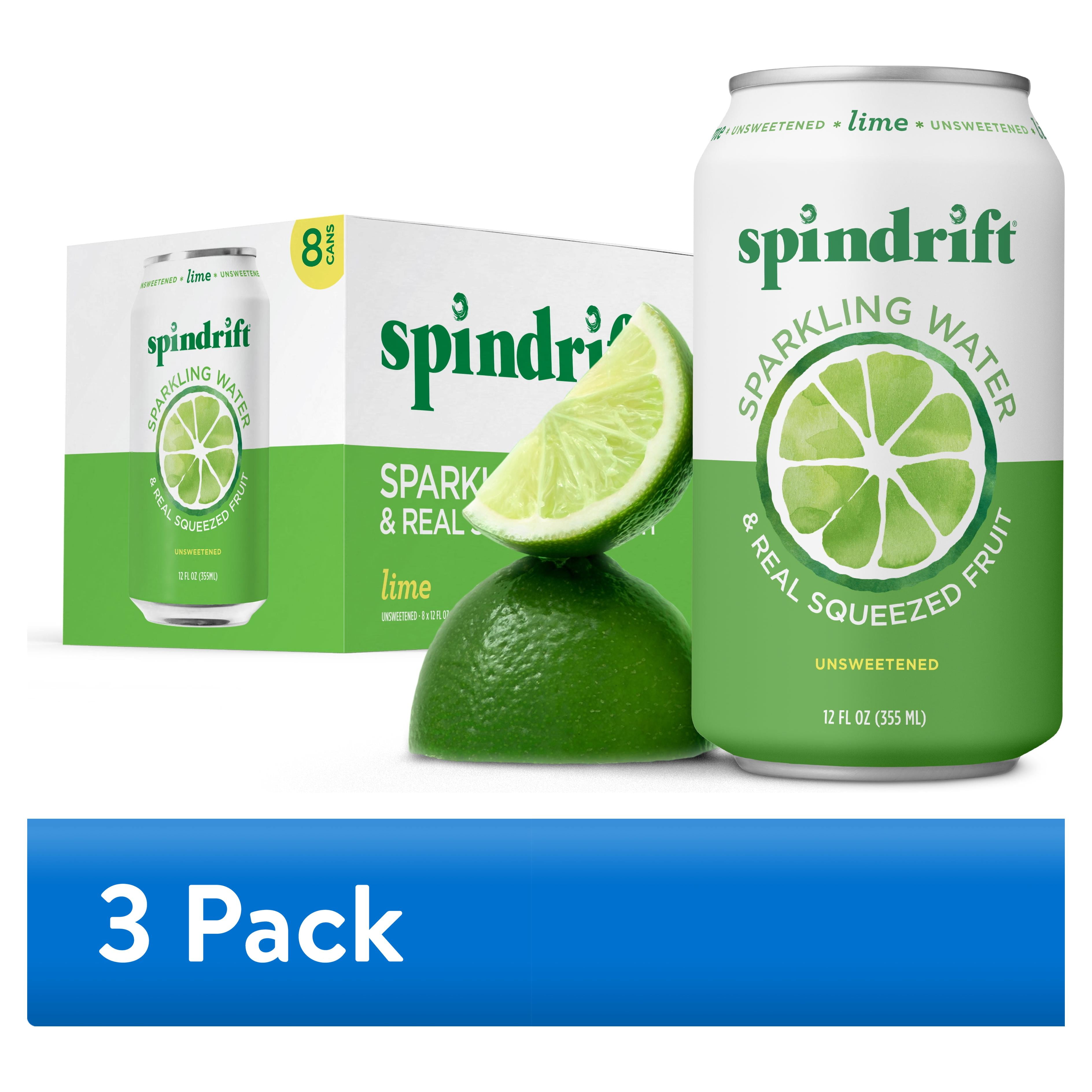 (3 pack) Spindrift Lime Unsweetened Sparkling Water & Real Squeezed Fruit, 12 fl oz, 8 count ...