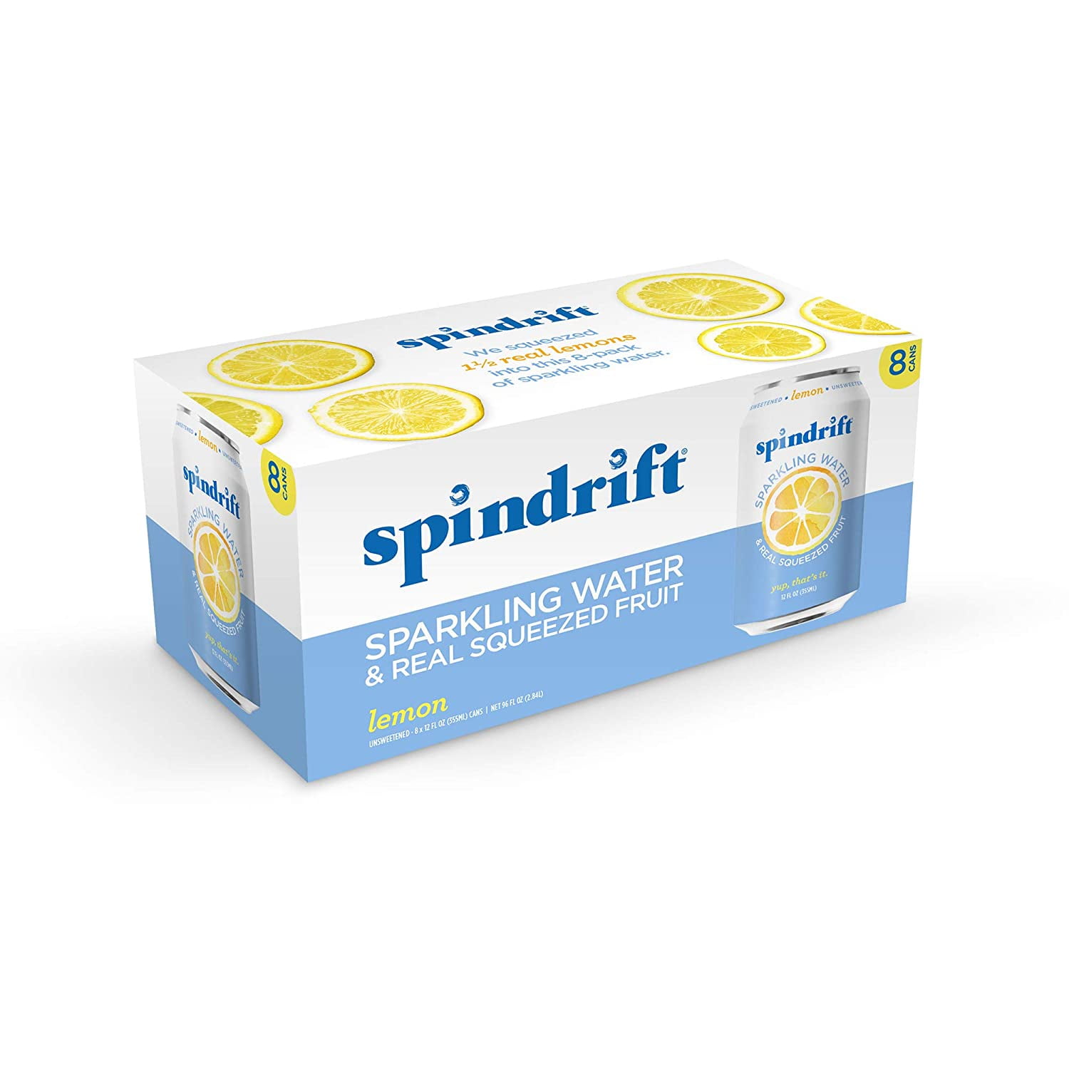 Spindrift Lemon Flavor Sparkling Water, Real Squeezed Fruit, 12 fl oz, 8 Bottles, Pack of 2 ...