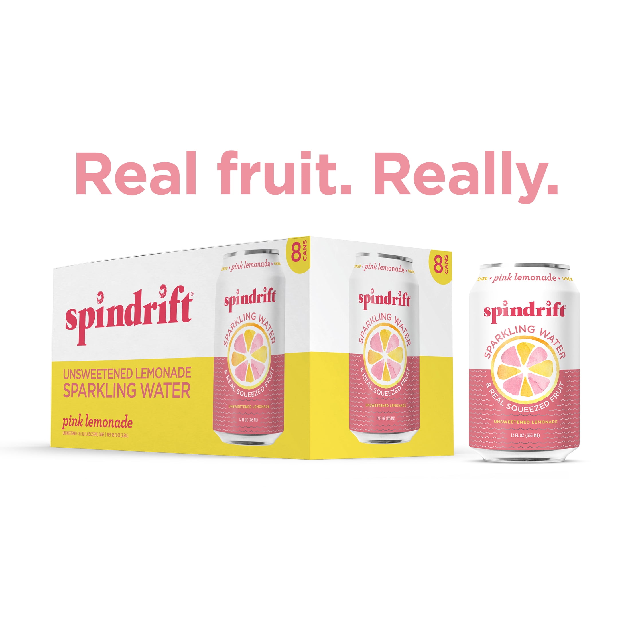 Spindrift Sparkling Water, Pink Lemonade, Made with Real Squeezed Fruit, 12 fl oz, No Sugar ...