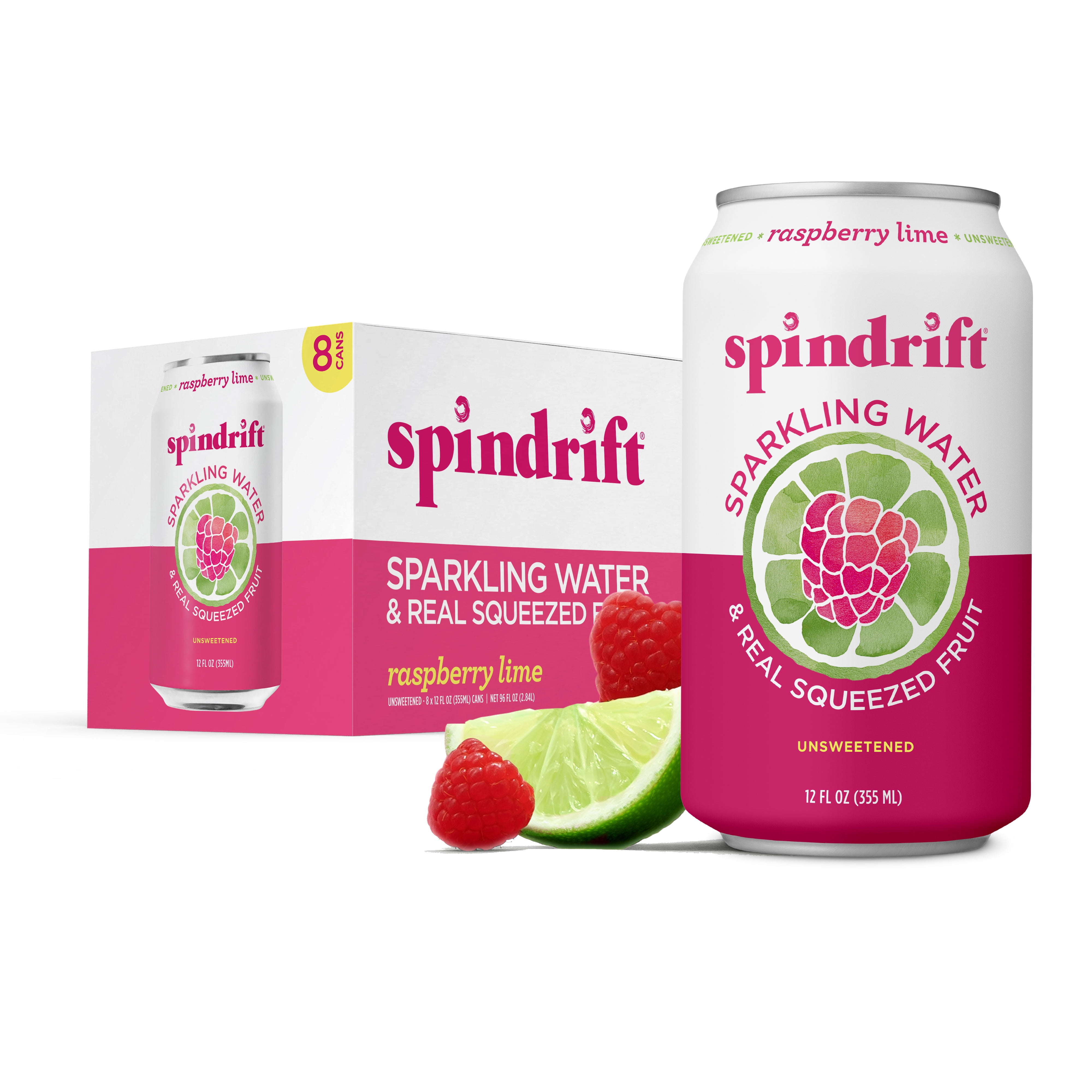 Spindrift Sparkling Water, Raspberry Lime Flavored, Made with real Squeezed Fruit, 12 fl oz, 8 ...