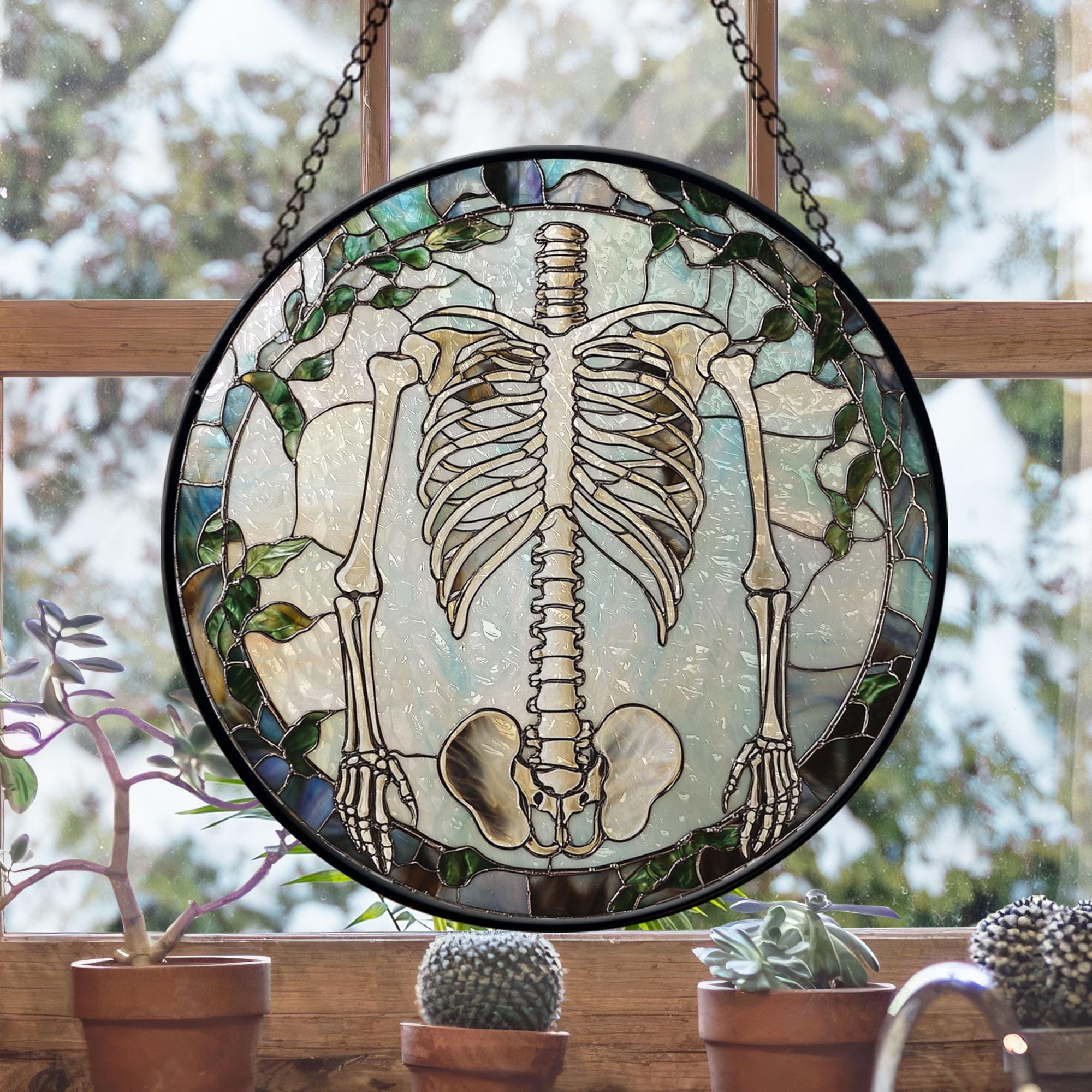 Spine Ribcage Skeleton Suncatcher - Stained Glass, Window Hanging ...